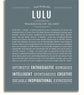 Lulu Personalized Name Meaning Art Prints – Name Stories