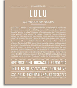 Lulu Personalized Name Meaning Art Prints – Name Stories