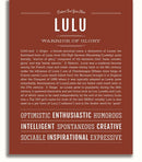 Lulu Personalized Name Meaning Art Prints – Name Stories