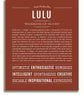 Lulu Personalized Name Meaning Art Prints – Name Stories