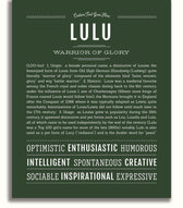 Lulu Personalized Name Meaning Art Prints – Name Stories