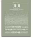 Lulu Personalized Name Meaning Art Prints – Name Stories