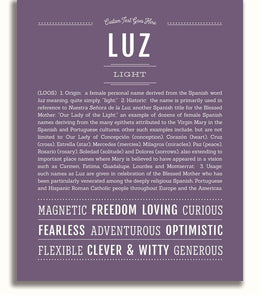Luz Personalized Name Meaning Art Prints – Name Stories