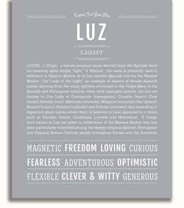 Luz Personalized Name Meaning Art Prints – Name Stories
