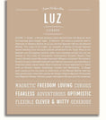 Luz Personalized Name Meaning Art Prints – Name Stories