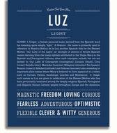 Luz Personalized Name Meaning Art Prints – Name Stories