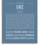 Luz Personalized Name Meaning Art Prints – Name Stories