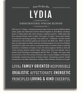 Lydia Personalized Name Meaning Art Prints – Name Stories
