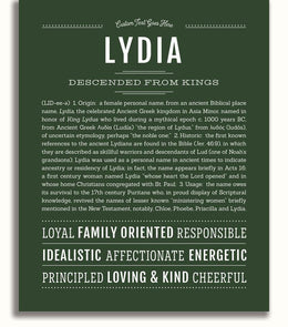 Lydia Personalized Name Meaning Art Prints – Name Stories
