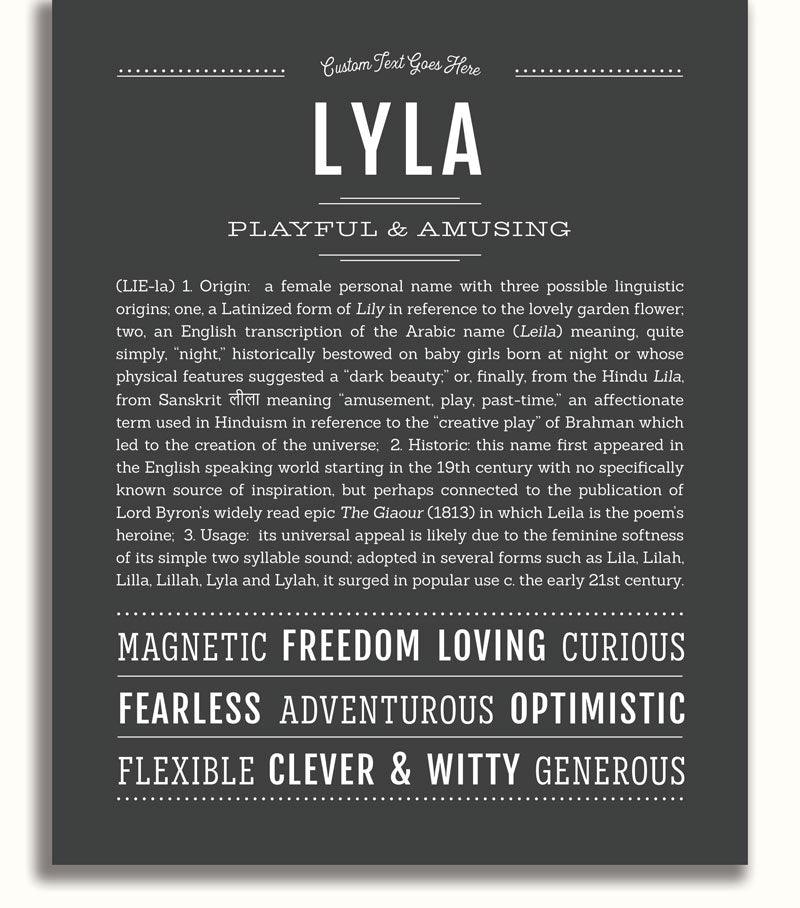 Lyla Personalized Name Meaning Art Prints – Name Stories