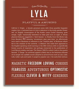 Lyla Personalized Name Meaning Art Prints – Name Stories
