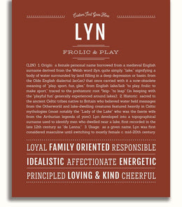 Lyn Personalized Name Meaning Art Prints – Name Stories