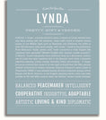 Lynda Personalized Name Meaning Art Prints – Name Stories