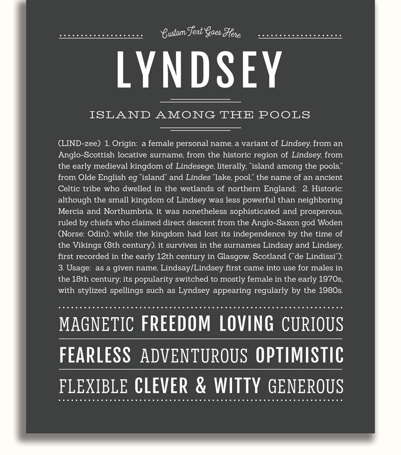Lyndsey Personalized Name Meaning Art Prints – Name Stories