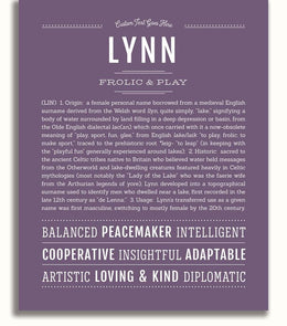 Lynn Personalized Name Meaning Art Prints – Name Stories