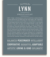 Lynn Personalized Name Meaning Art Prints – Name Stories