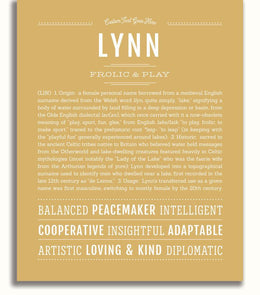 Lynn Personalized Name Meaning Art Prints – Name Stories