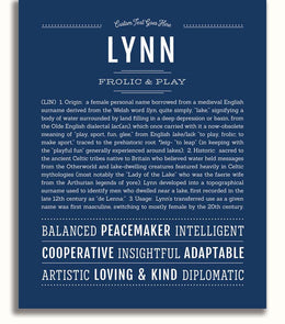 Lynn Personalized Name Meaning Art Prints – Name Stories
