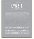 Lynzie Personalized Name Meaning Art Prints – Name Stories