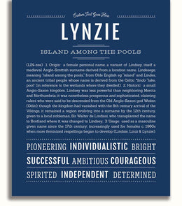Lynzie Personalized Name Meaning Art Prints – Name Stories