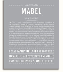 Mabel Personalized Name Meaning Art Prints – Name Stories