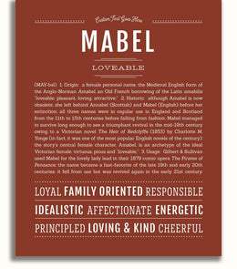 Mabel Personalized Name Meaning Art Prints – Name Stories
