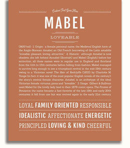 Mabel Personalized Name Meaning Art Prints – Name Stories