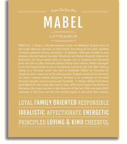 Mabel Personalized Name Meaning Art Prints – Name Stories
