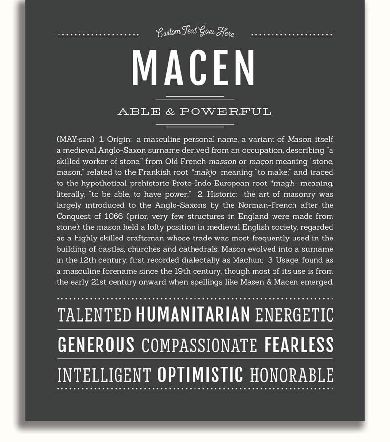 Macen Personalized Name Meaning Art Prints – Name Stories