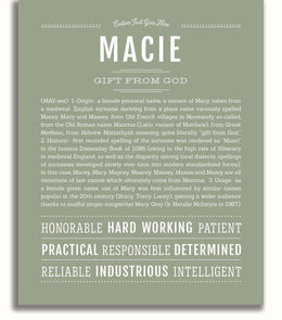 Macie Personalized Name Meaning Art Prints – Name Stories