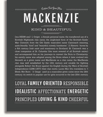 Mackenzie Personalized Name Meaning Art Prints – Name Stories