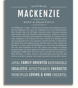 Mackenzie Personalized Name Meaning Art Prints – Name Stories