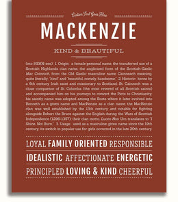 Mackenzie Personalized Name Meaning Art Prints – Name Stories