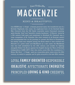 Mackenzie Personalized Name Meaning Art Prints – Name Stories
