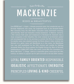 Mackenzie Personalized Name Meaning Art Prints – Name Stories