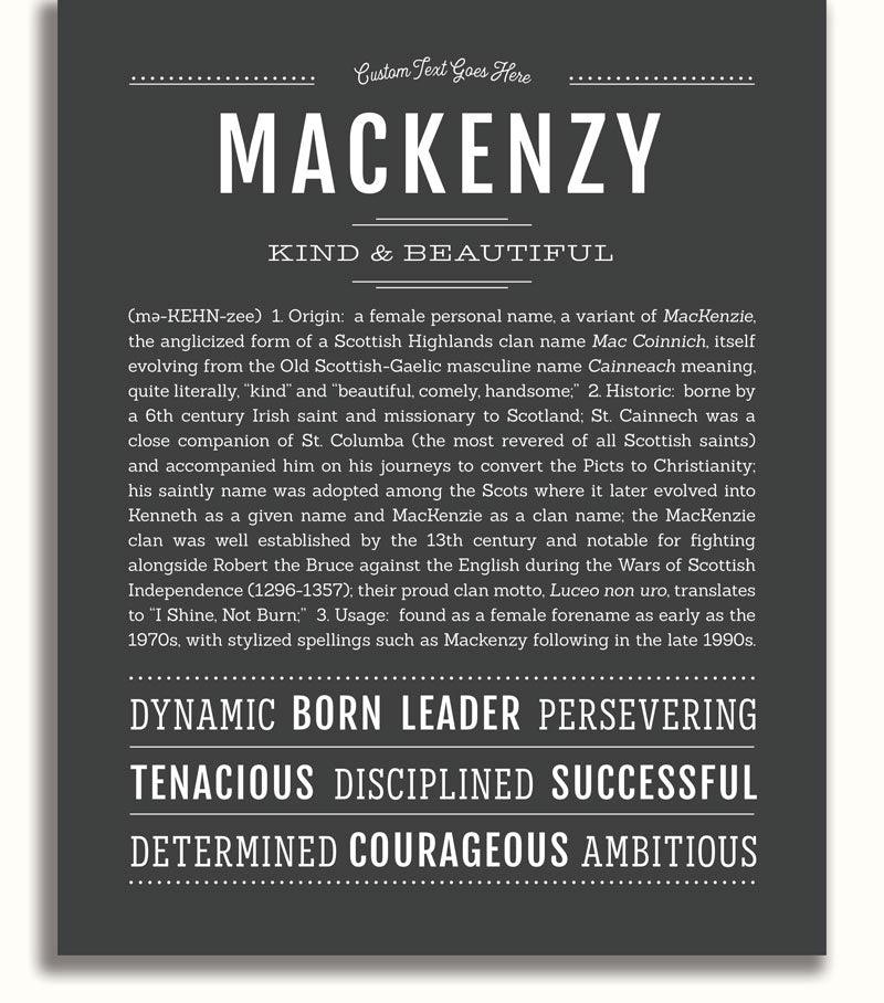 Mackenzy Personalized Name Meaning Art Prints – Name Stories