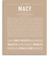 Macy Personalized Name Meaning Art Prints – Name Stories