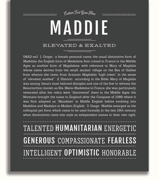 Maddie Personalized Name Meaning Art Prints – Name Stories