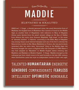 Maddie Personalized Name Meaning Art Prints – Name Stories