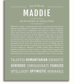 Maddie Personalized Name Meaning Art Prints – Name Stories