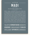 Madi Personalized Name Meaning Art Prints – Name Stories