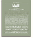Madi Personalized Name Meaning Art Prints – Name Stories