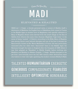 Madi Personalized Name Meaning Art Prints – Name Stories