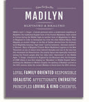 Madilyn Personalized Name Meaning Art Prints – Name Stories