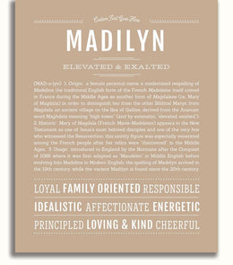 Madilyn Personalized Name Meaning Art Prints – Name Stories