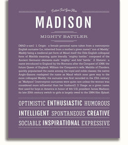 Madison Personalized Name Meaning Art Prints – Name Stories
