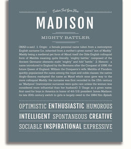 Madison Personalized Name Meaning Art Prints – Name Stories