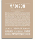 Madison Personalized Name Meaning Art Prints – Name Stories