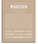 Madison Personalized Name Meaning Art Prints – Name Stories