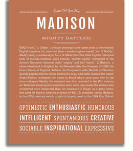 Madison Personalized Name Meaning Art Prints – Name Stories